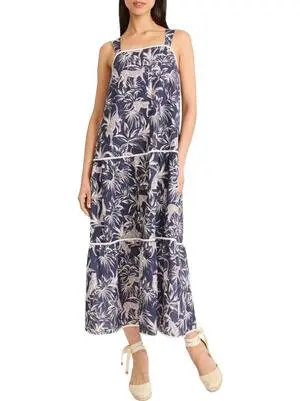 THE GOOD JOURNEY Square Neck Midi Sundress - Navy/cream