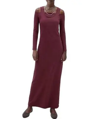 Mango Cold Shoulder Stretch Cotton Knit Maxi Dress - Burgundy