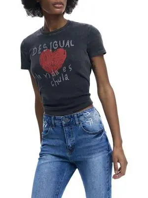 Desigual Heart Graphic T-shirt - Anthracite Gray