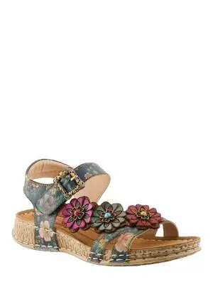 SPRING STEP SHOES Embossed Leather Sandal - Navy Multi