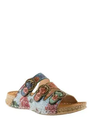 SPRING STEP SHOES Floral Embossed Sandal - Blue Multi