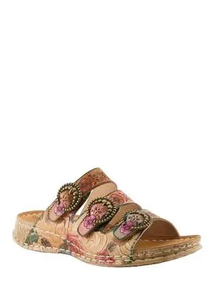 SPRING STEP SHOES Floral Embossed Sandal - Tan Multi