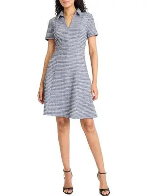Maggy London Collared Fit-and-flare Tweed Dress - Navy Multi