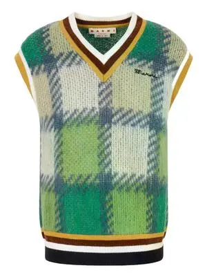 Marni Checked V-neck Vest - Green