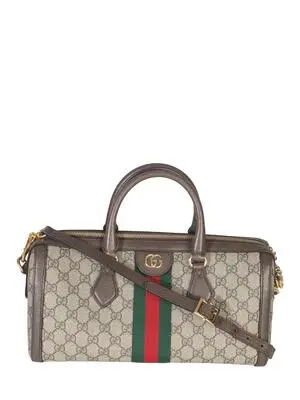 Gucci Gg Monogram Canvas Ophidia Boston Bag - Brown