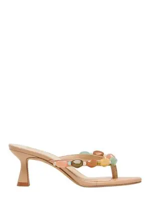 DOLCEVITA Daksie Beaded Thong High Heel Sandals - Cafe Leather