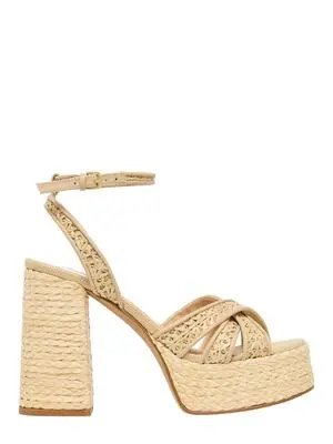 DOLCEVITA Danila Raffia Platform Heels - Lt Natural Cross Hatch Raffia