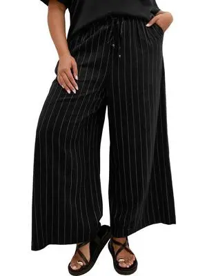 City Chic Kelly Pinstripe Wide Leg Pants - Black Pinstripe