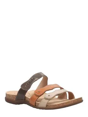 TAOS Scribble Leather Slide Sandal - Brown Multi