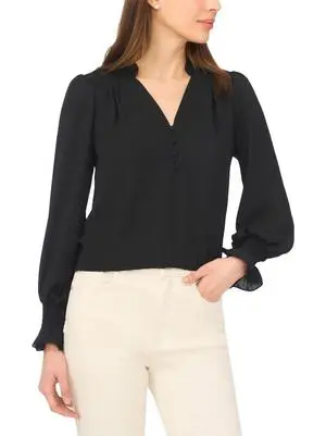 CECE DUPRAZ CeCe Half Placket Smocked Accent Top Rich Black