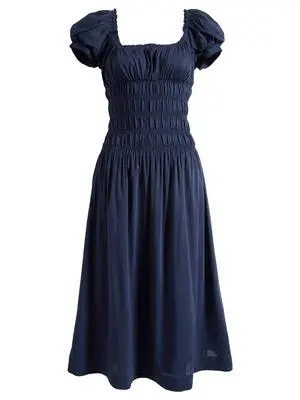 REFORMATION Riva Shirred Midi Dress - Midnight