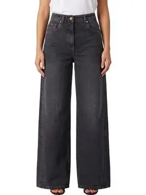 Brunello Cucinelli Brunello Cucinelli High-Waisted Wide Leg Cotton Denim Jeans Grey