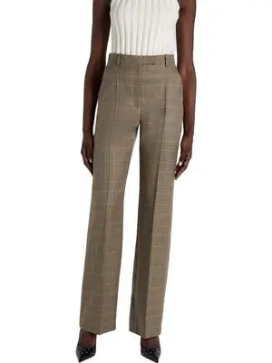 Alexander McQueen Country Glen Plaid High Waist Wool Straight Leg Pants - Off White Multi