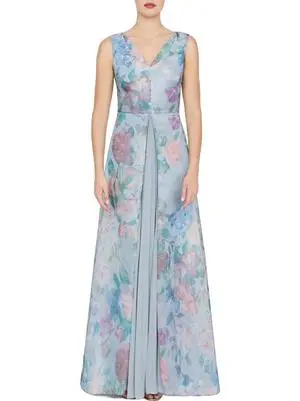 KAY UNGER Merida Floral Print Gown - Spring Mist