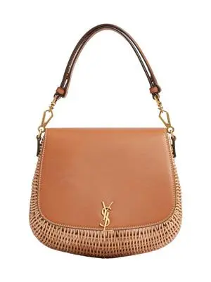 Saint Laurent Voltaire Raffia And Leather Top Handle Bag - Naturel/brick