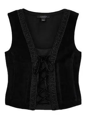 ALLSAINTS Brand-embroidered Velvet Vest - Black