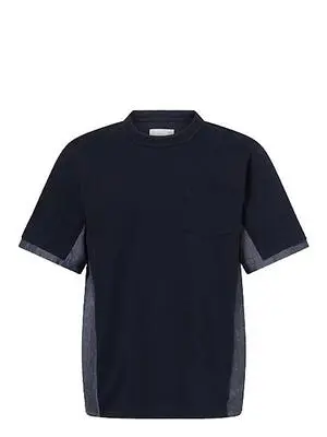 Sacai Denim-panel Crewneck Cotton-jersey T-shirt - Navy X Blue