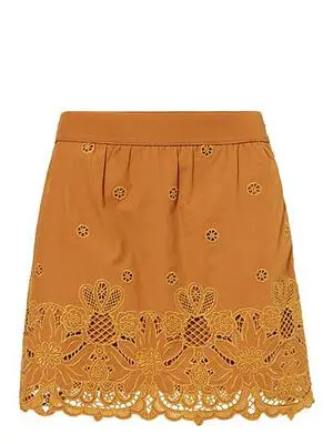 Farm Rio Cotton Broderie Mini Skirt - Brown