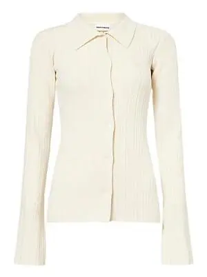 THE COUTURE CLUB Logo-embroidered Stretch-rib Knitted Top - Offwhite
