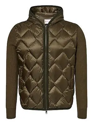 Moncler Contrast-knit Hooded Shell-down Cardigan - Medium Green