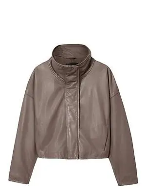 ALLSAINTS Ryder Funnel-neck Leather Jacket - Mocha Brown