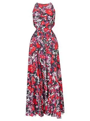 Givenchy Floral-print Cut-out Woven Midi Dress - Fuchsia