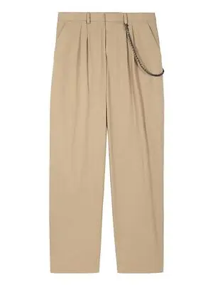 The Kooples Chain-embellished Straight-leg Cotton Trousers - Sand