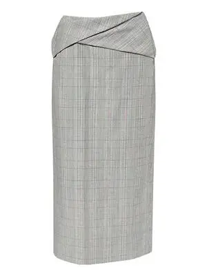 Victoria Beckham Wrap-waist Checked Wool Midi Skirt - Blue Grey Multi