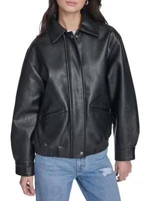 LEVI'S Relaxed Faux Leather Bomber Jacket - Black