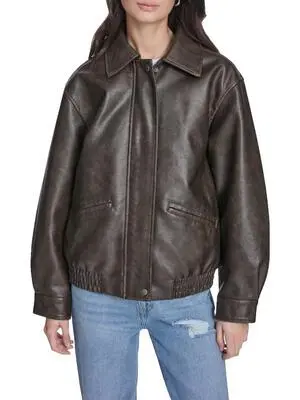 LEVI'S Relaxed Faux Leather Bomber Jacket - Brown