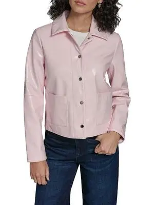 Karl Lagerfeld Patent Leather Shirt Jacket Blush