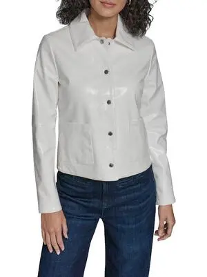 Karl Lagerfeld Patent Leather Shirt Jacket - White