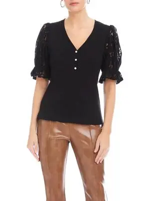 Fifteen Twenty Tanya Lace Sleeve Top - Black