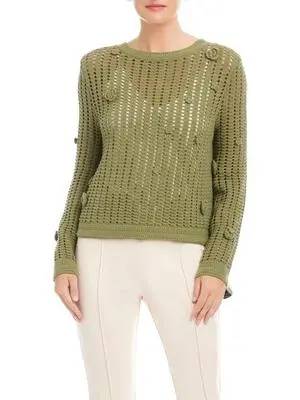Fifteen Twenty Liv Open Stitch Cotton-blend Sweater - Olive