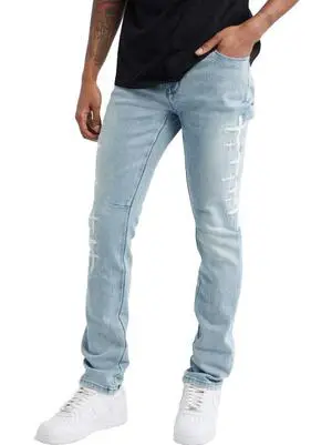 RtA Bryant Stretch Denim Skinny Jeans - Coastal Drift Cross Patch