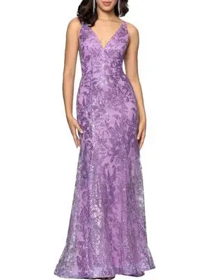 BLONDIE NITES Glitter Sleeveless Mermaid Gown - Lavender