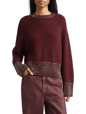 GOLDEN GOOSE Journey Crystal Embellished Wool Sweater - Burgundy
