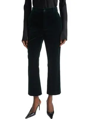 Saint Laurent High Waist Velour Flare Pants - Emeraude