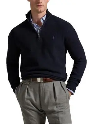 Polo Ralph Lauren Quarter-zip Cotton Sweater - Navy Heather