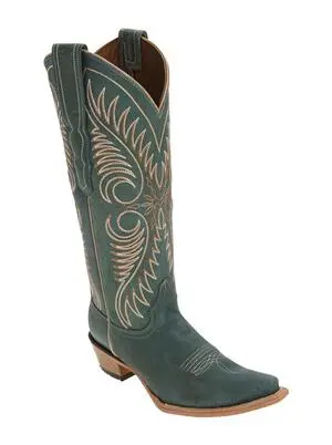 CIRCLE G Contrast Embroidery Tall Western Boots - Blue