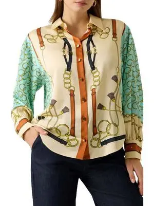 MARCIANO Amanda Chain Print Satin Shirt - Multi-color Pattern