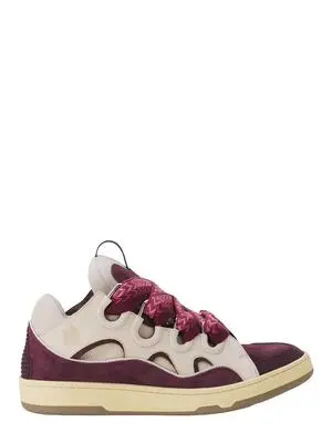 LANVIN Leather Curbin Sneakers - Biege/burgundy