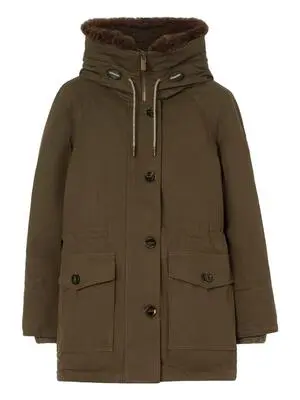 Burberry Shearling Trim Gabardine Parka - Green Green