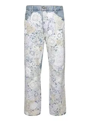 EARTHLING VIP Crochet Lace Denim Jeans - Blue