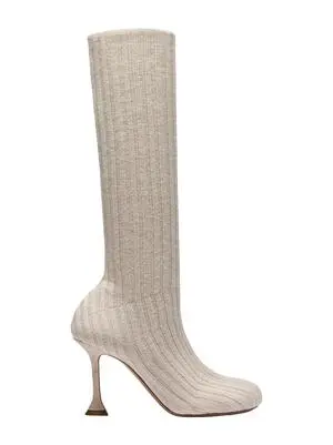 Amina Muaddi Veneda Stretch Knit Boots - Beige