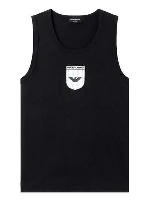 Emporio Armani Interlock Jersey Tank Top With Icon Embroidery - Natural