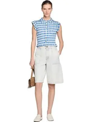 Sandro Smocked Gingham Shirt - Natural