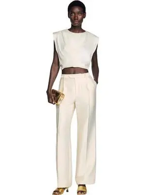 Sandro Pleated Satin Crop Top - Neutral / White