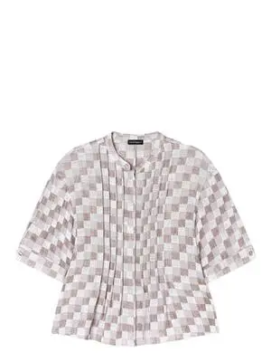 Emporio Armani Check Linen Gauze Top - Brown / Neutral