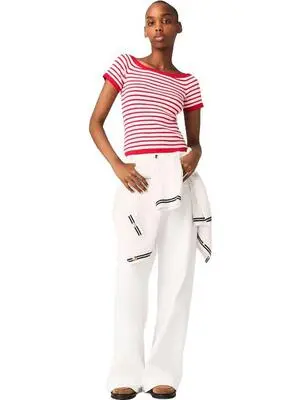 Maje Striped Rib Knit Top With Boat Neckline - Red